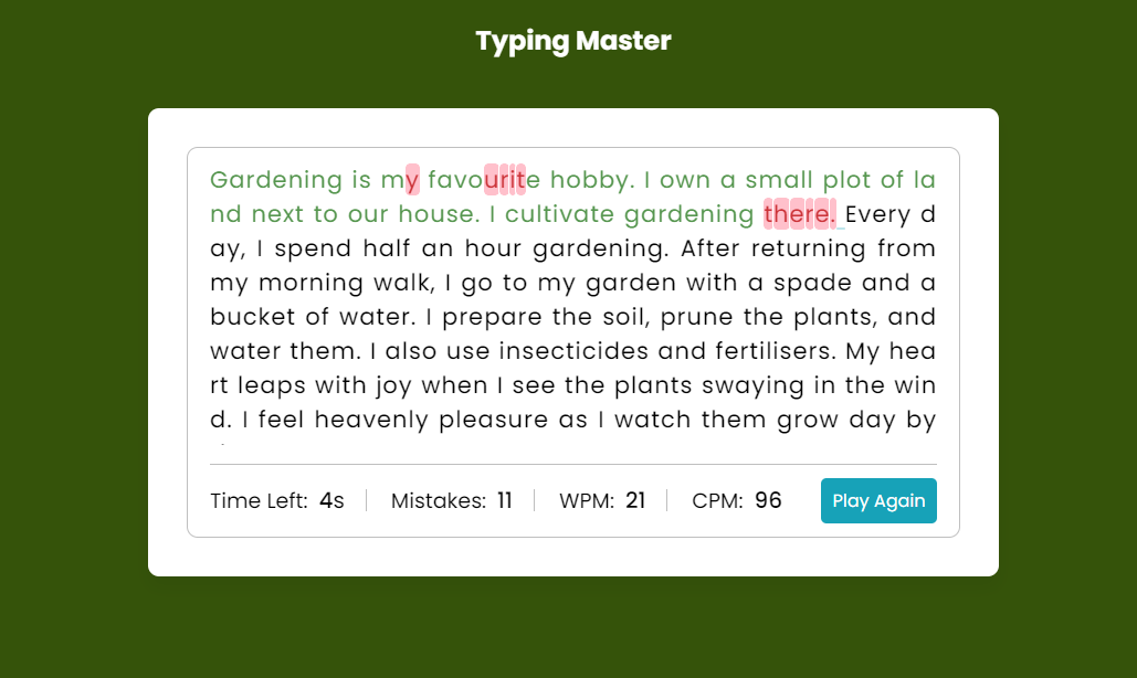 Typing Master Game App in JavaScript Free Source Code | SourceCodester